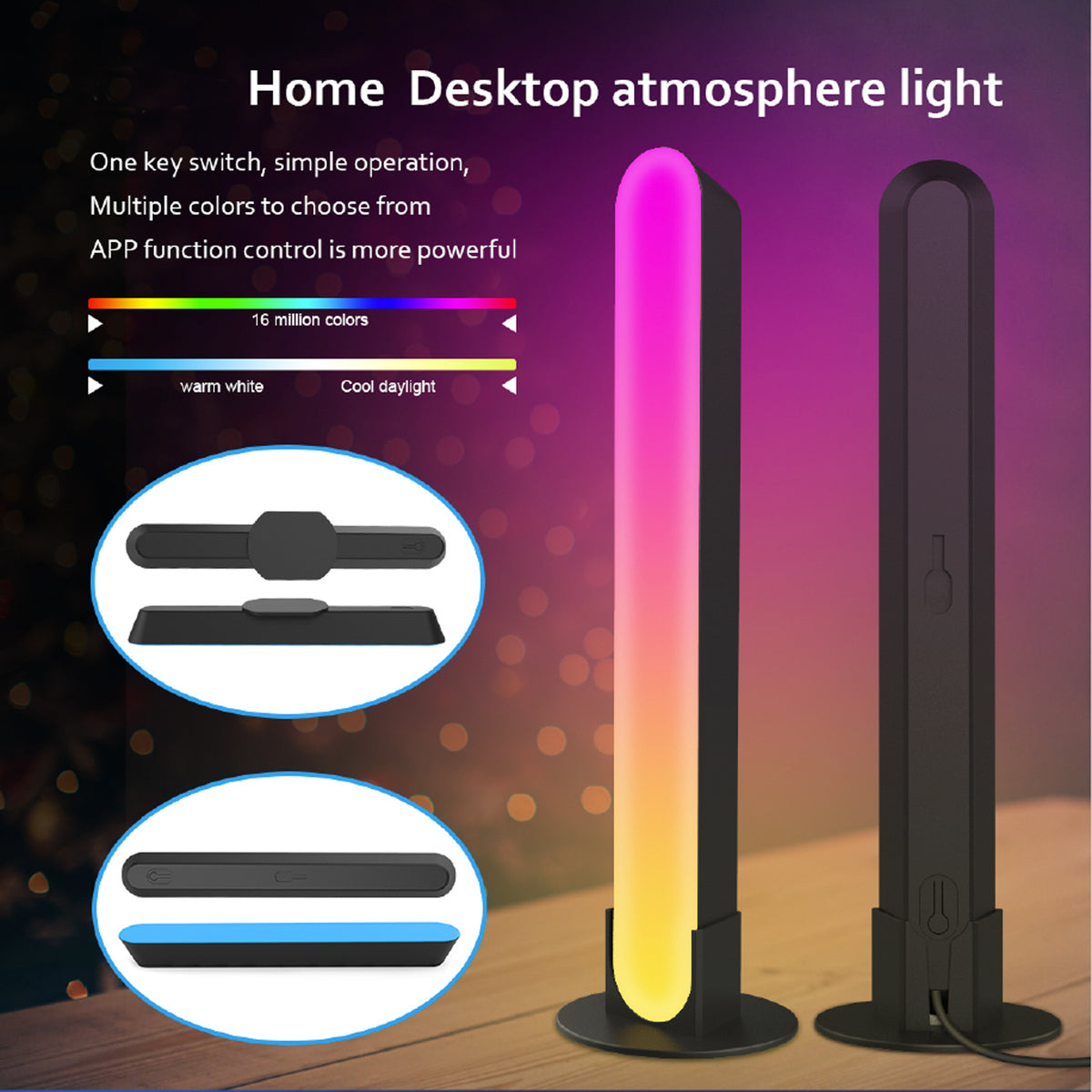 2 Pack Desktop Atmosphere Light Bluetooth Smart Bar 16 Million Colors ...