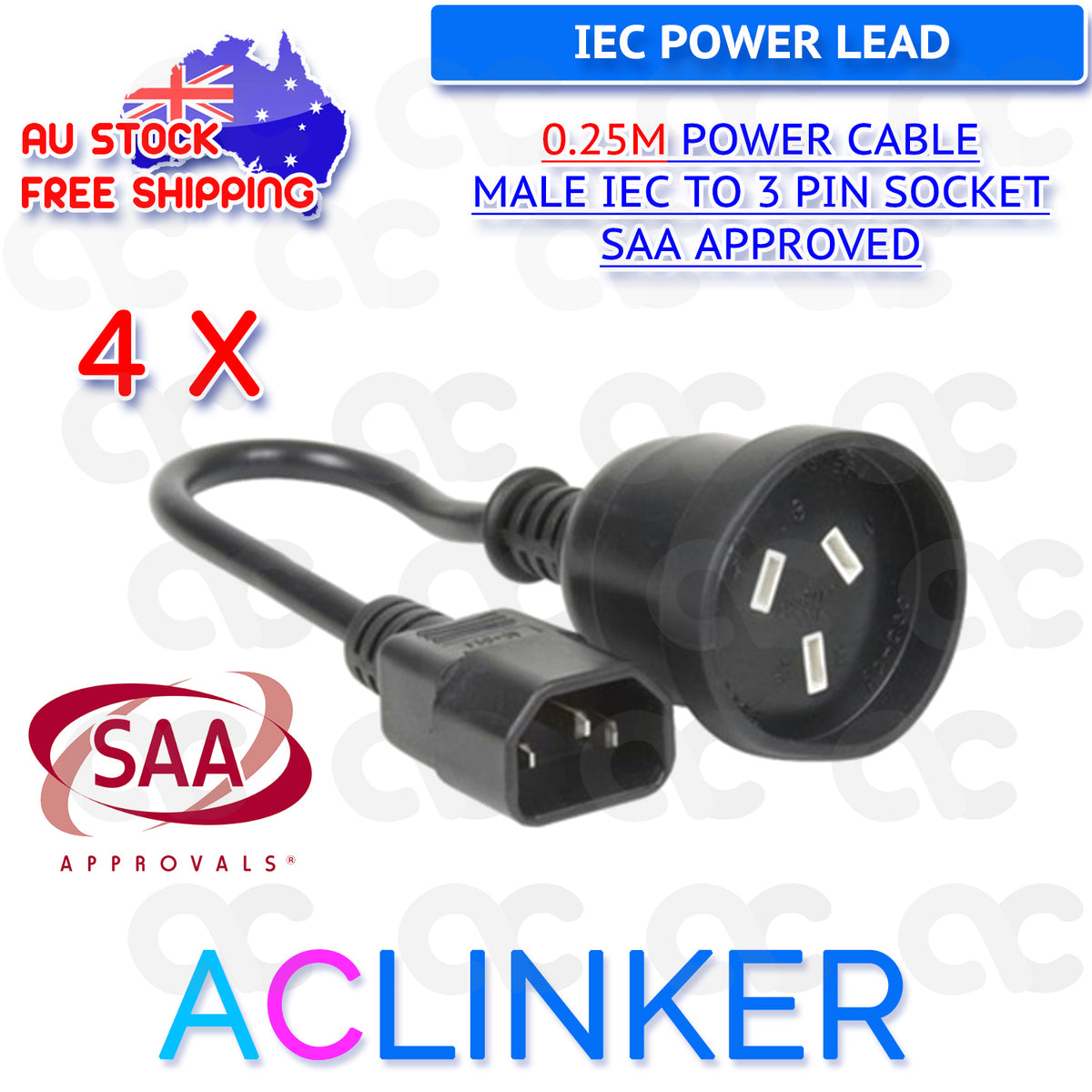 Power Cable - Male IEC to 3 Pin Socket 240V 10A SAA Approved – ACLINKER